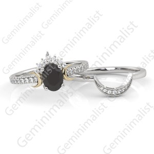 Occult Ring, Black Onyx Triple Moon Engagement Ring Set, Gothic Wedding ...