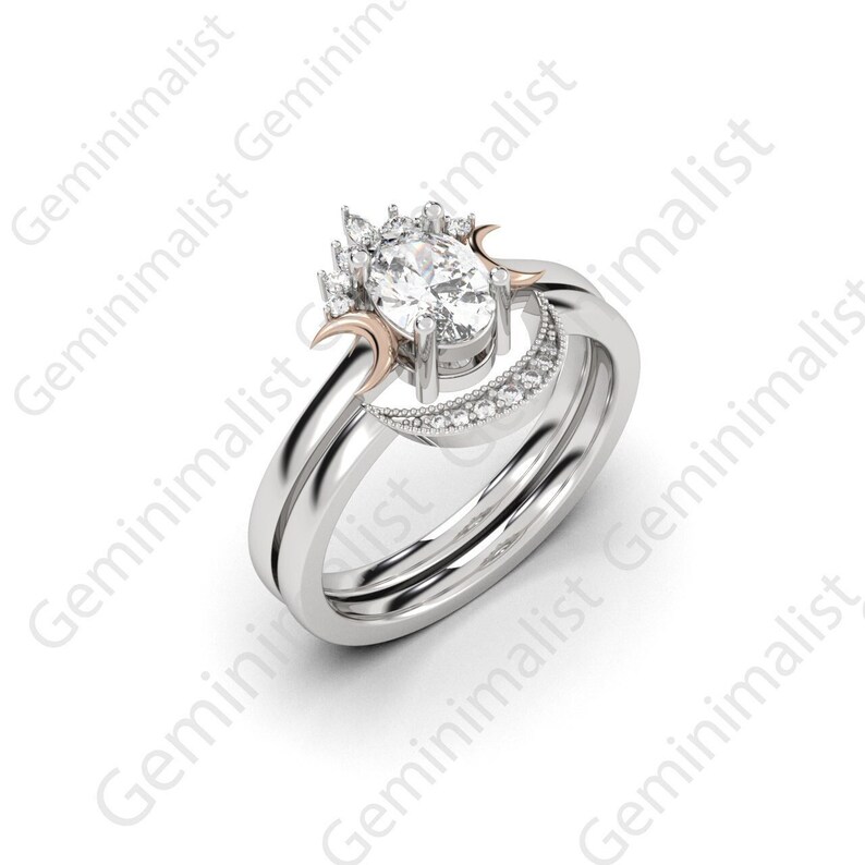 Moissanite Gothic Cosmos Moon Engagement Ring Set Moon Phases - Etsy