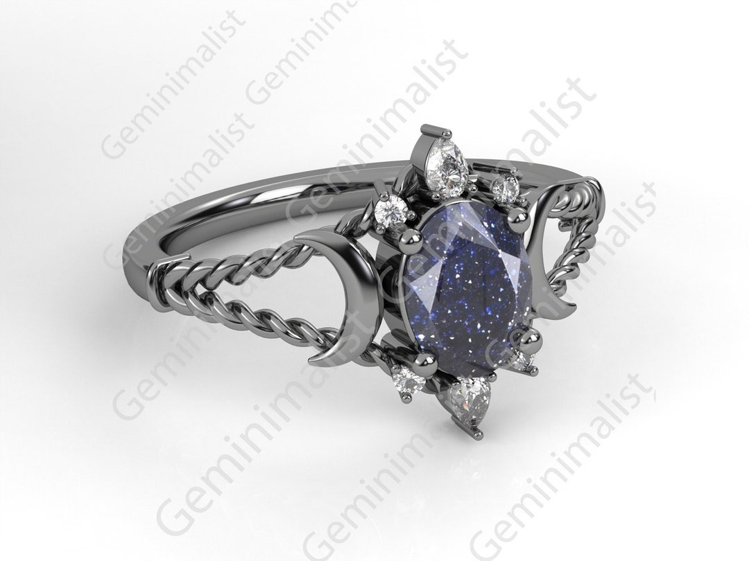 Victorian Gothic Ring, Oval Blue Sandstone Engagement Ring, Blue ...