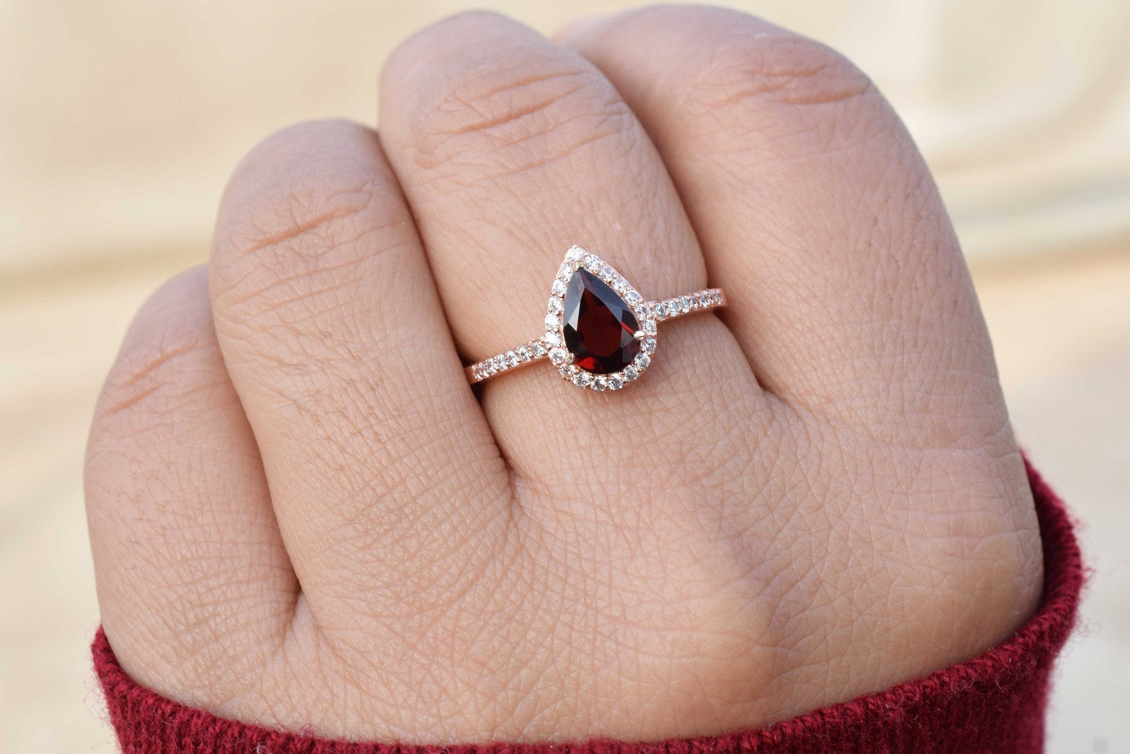 Garnet Pear Engagement Ring, Vintage Garnet Wedding Ring, Boho Garnet ...