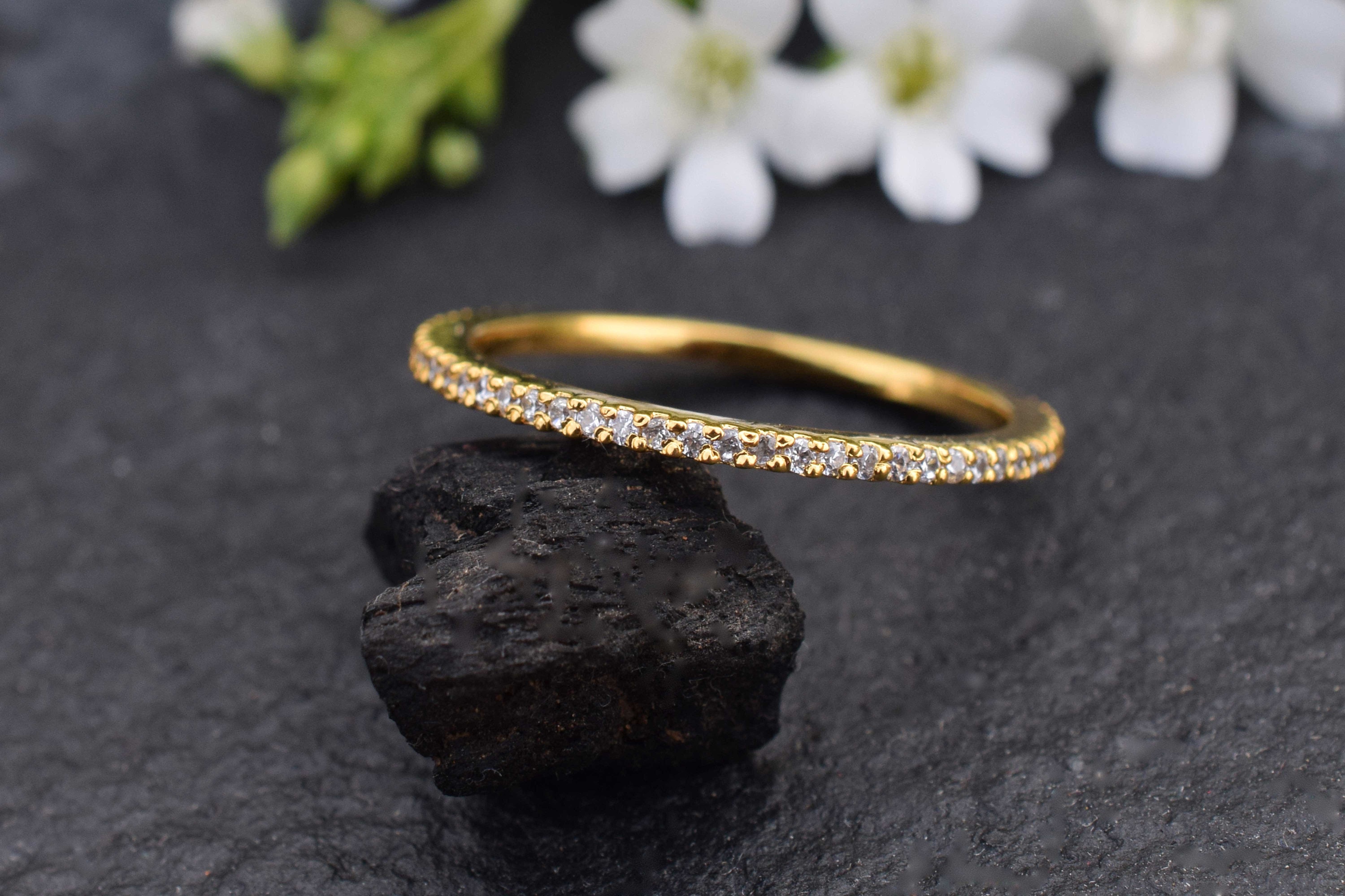 Micro Pave Eternity Diamond Ring Rose Gold Wedding Band 14K | Etsy