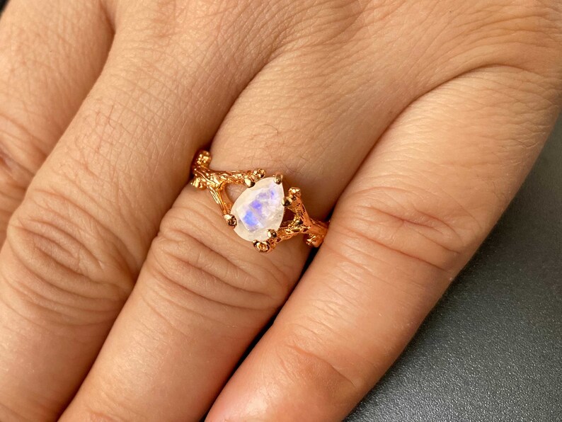 Moonstone Pear Engagement Ring Moonstone Twig Engagement - Etsy