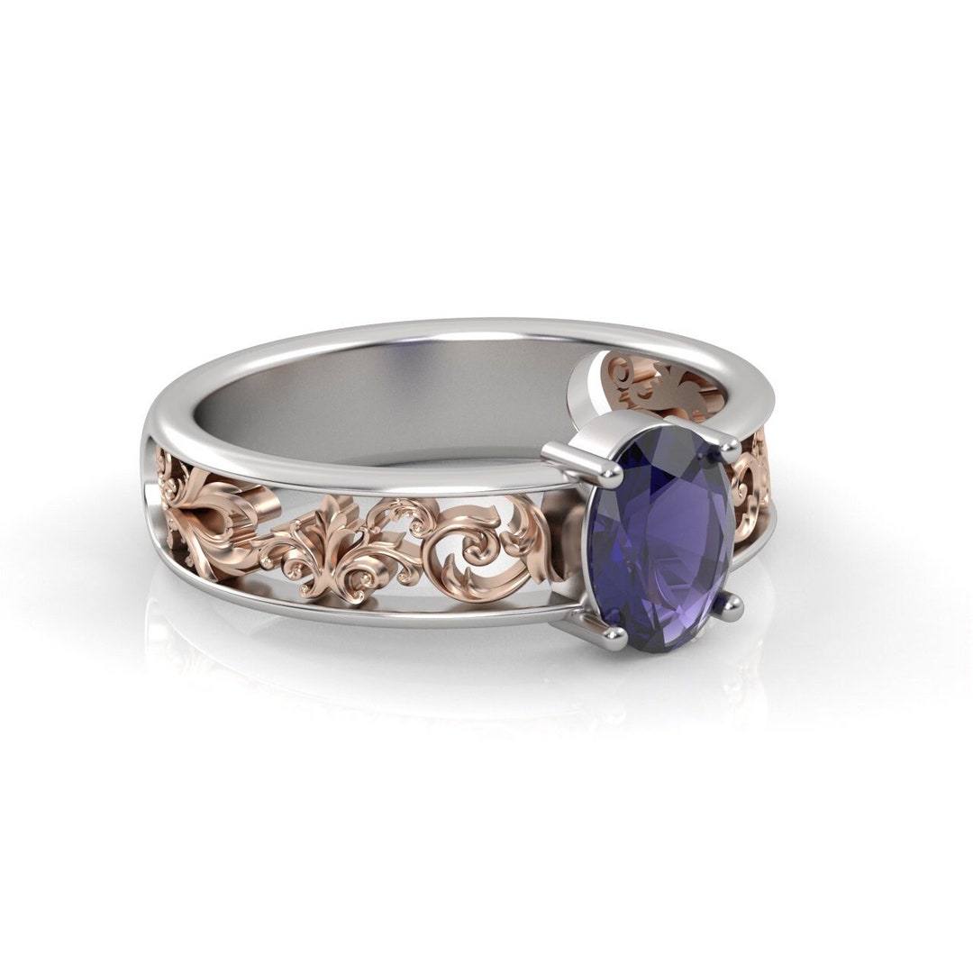 Vintage Iolite Engagement Ring Women, Art Deco Filigree Sterling Silver ...
