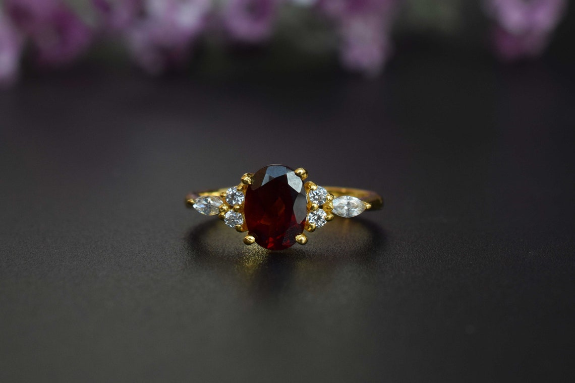 Garnet Engagement Ring Oval Cut Natural Red Garnet Ring | Etsy