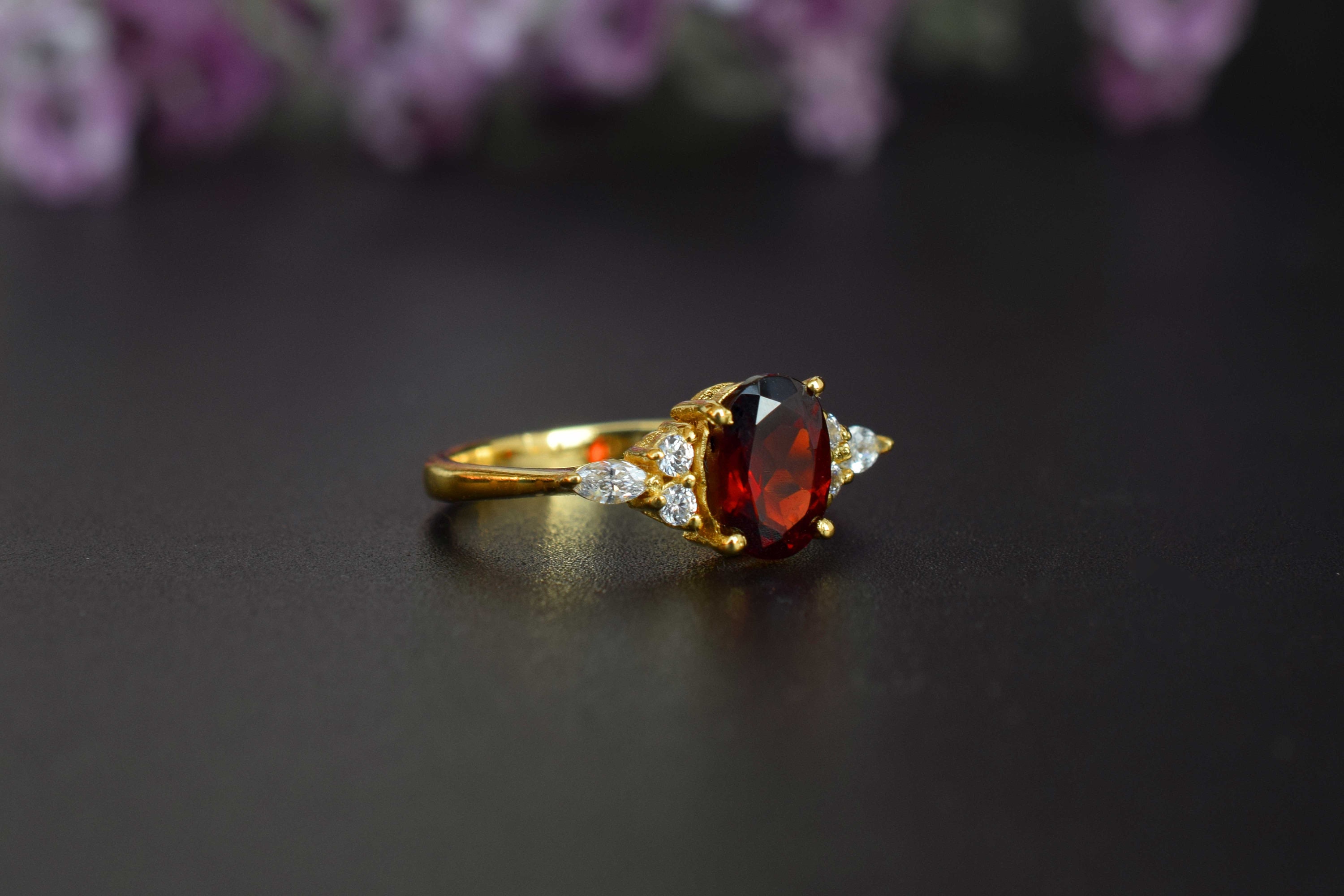 Garnet Engagement Ring Oval Cut Natural Red Garnet Ring | Etsy