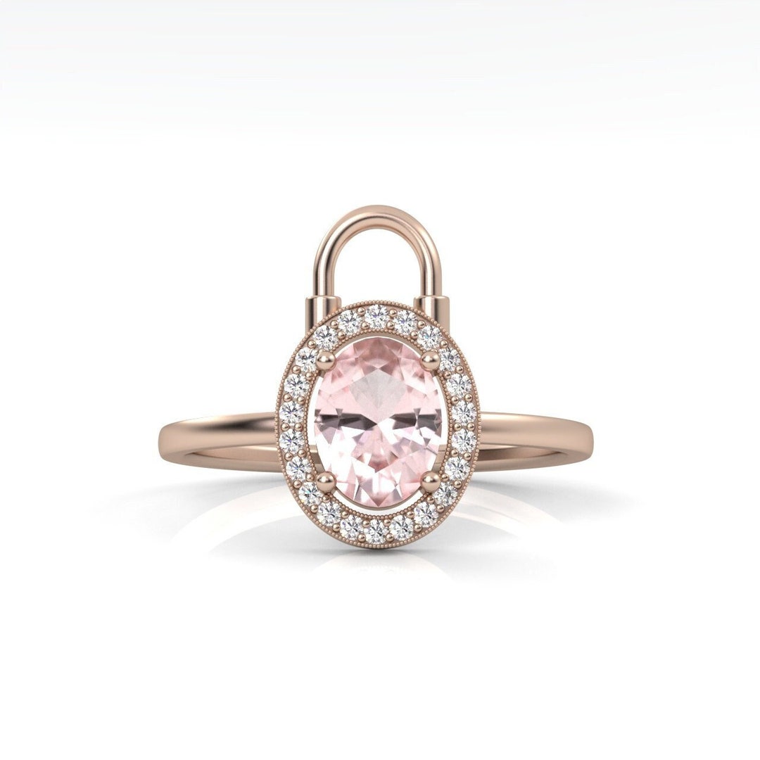 Vintage Morganite Oval Engagement Ring, Padlock Ring,silver Lock With ...