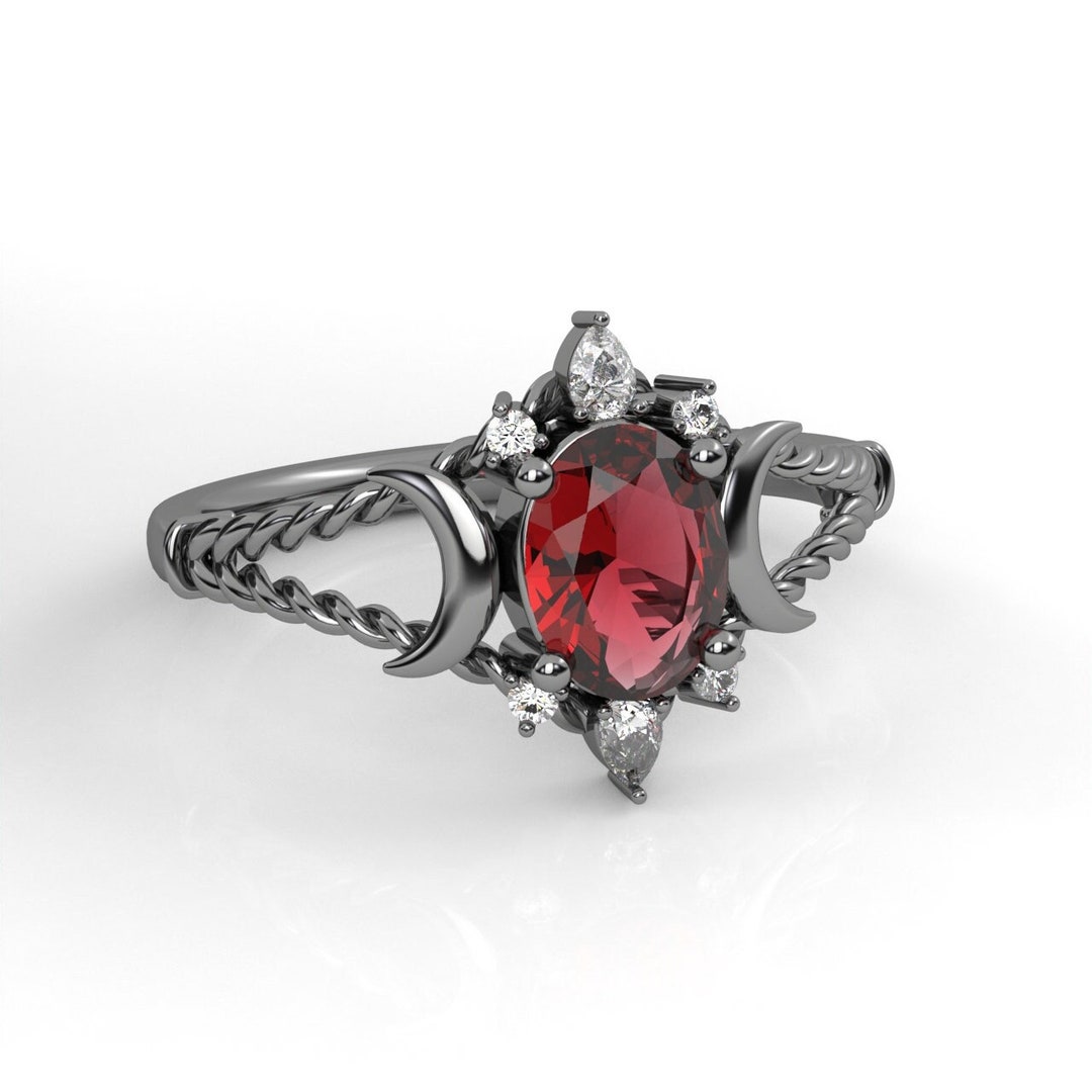 Witchy Wedding Ring, Art Deco Garnet Engagement Ring, 14k Gold Garnet ...