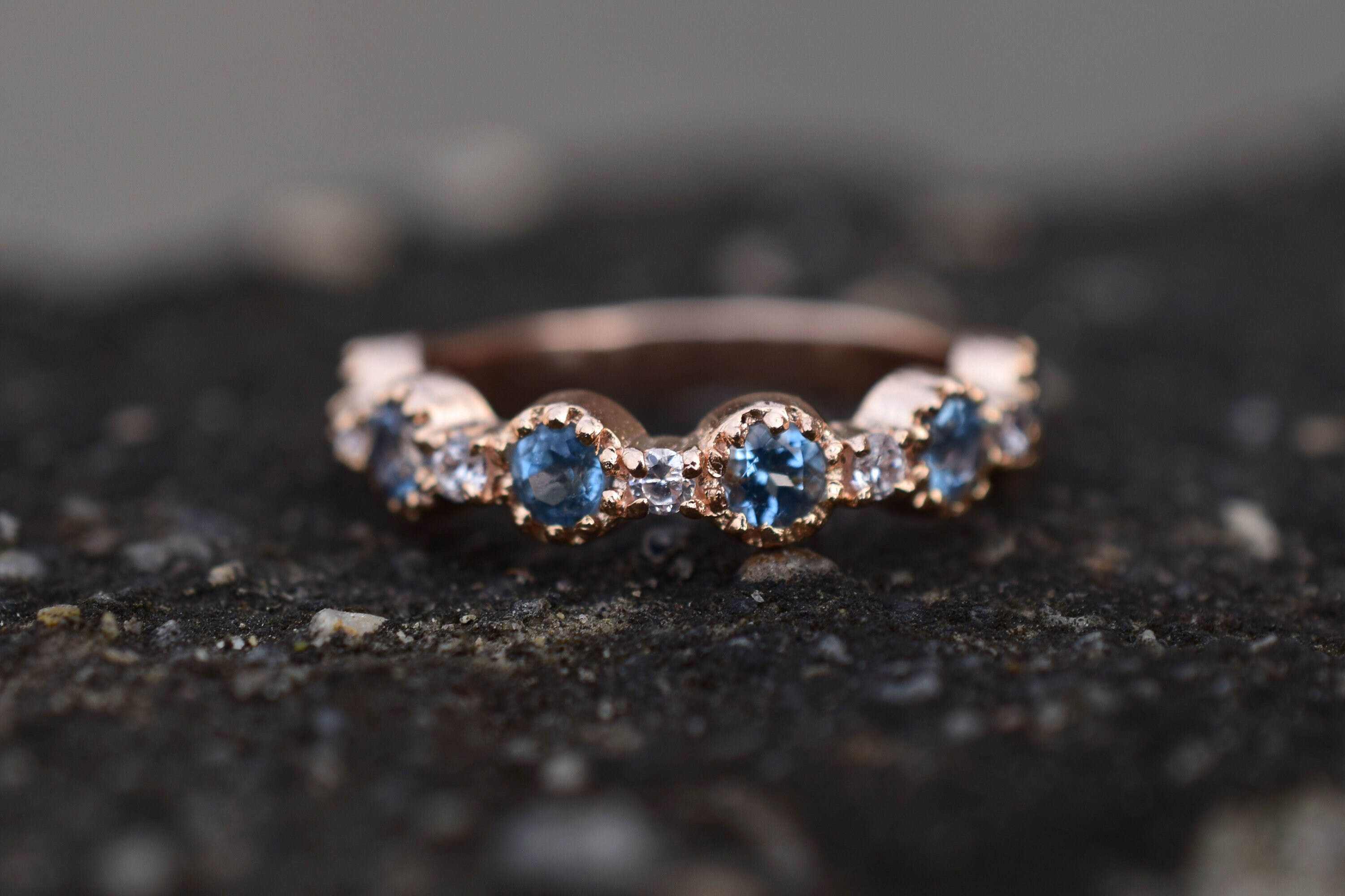 Vintage Blue Topaz Wedding Band Engagement Ring 14k Rose Gold | Etsy