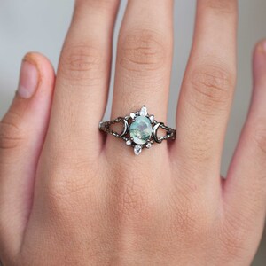 Moon of My Life Ring, Moss Agate Moon Engagement Ring, Triple Goddess ...