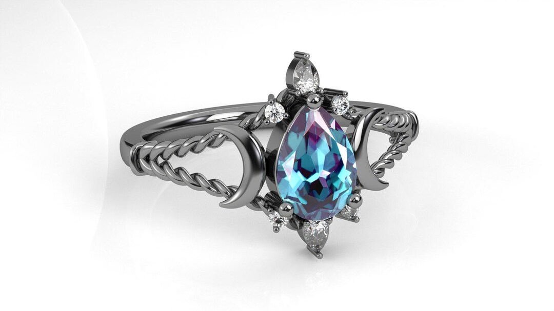 Triple Moon Engagement Ring, Alexandrite Engagement Ring, Goth Spirit ...