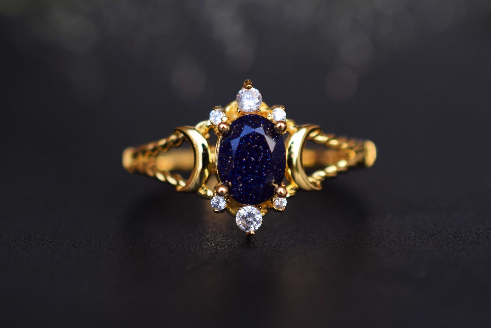 Victorian Gothic Ring, Oval Blue Sandstone Engagement Ring, Blue ...