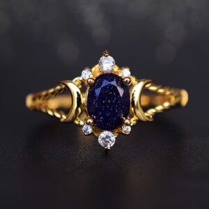 Victorian Gothic Ring, Oval Blue Sandstone Engagement Ring, Blue ...
