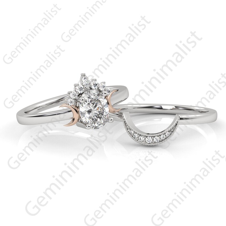 Moissanite Gothic Cosmos Moon Engagement Ring Set Moon Phases - Etsy