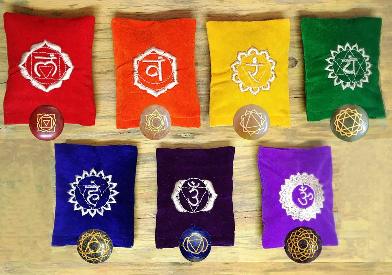7 Chakra Pillow Set Round Stone Engraved Kit Crystal Spiritual - Etsy