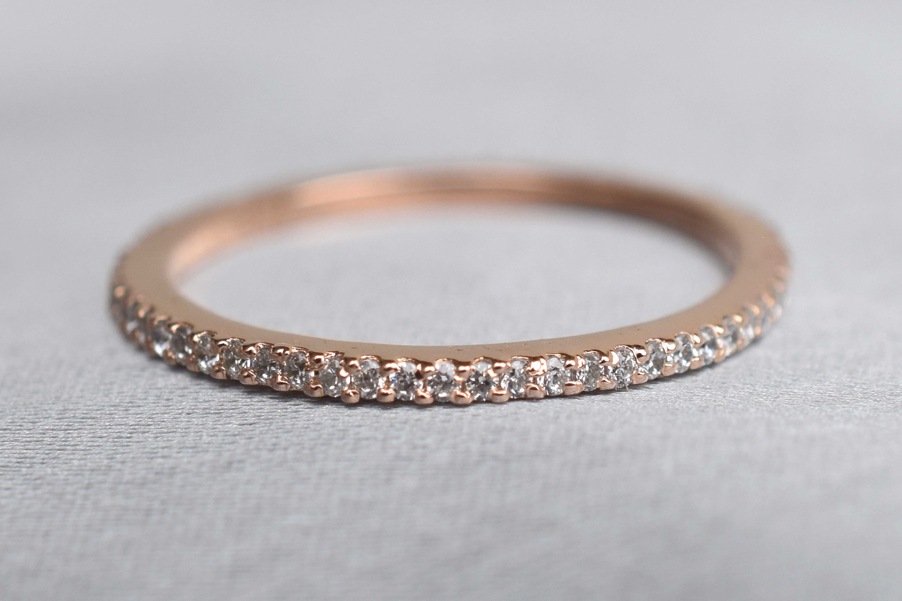 Micro Pave Eternity Diamond Ring Rose Gold Wedding Band 14K | Etsy