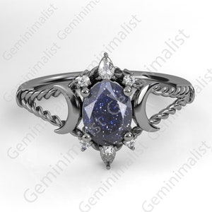 Victorian Gothic Ring Oval Blue Sandstone Engagement Ring - Etsy