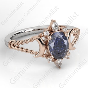 Victorian Gothic Ring, Oval Blue Sandstone Engagement Ring, Blue ...