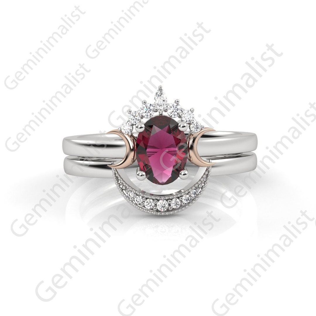 Garnet Spooky Medieval Gothic Bridal Set, Hecate Occult Wedding Band ...