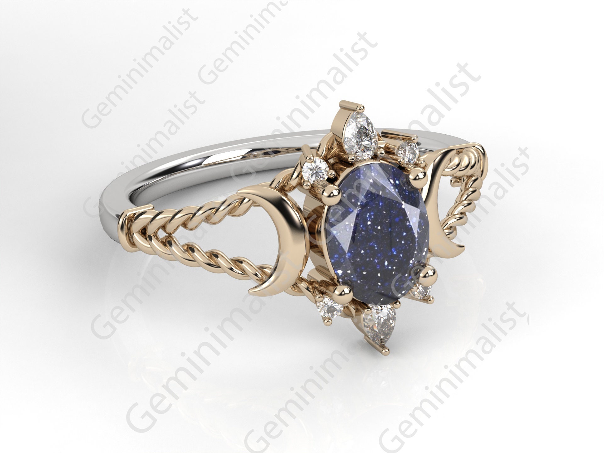 Victorian Gothic Ring, Oval Blue Sandstone Engagement Ring, Blue ...