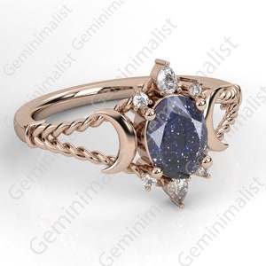 Victorian Gothic Ring, Oval Blue Sandstone Engagement Ring, Blue ...