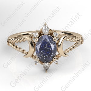 Victorian Gothic Ring, Oval Blue Sandstone Engagement Ring, Blue ...