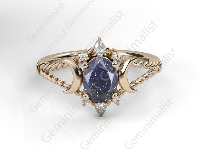Victorian Gothic Ring Oval Blue Sandstone Engagement Ring - Etsy