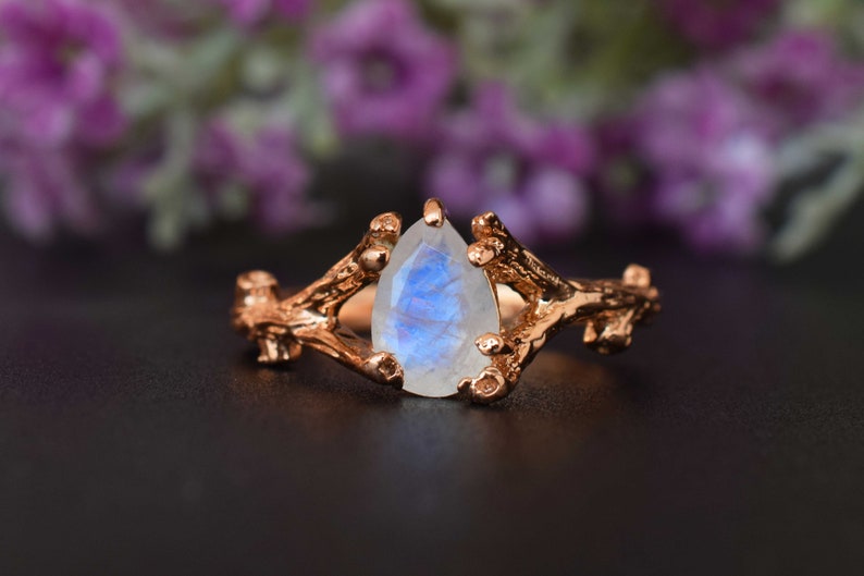 Moonstone Pear Engagement Ring Moonstone Twig Engagement - Etsy