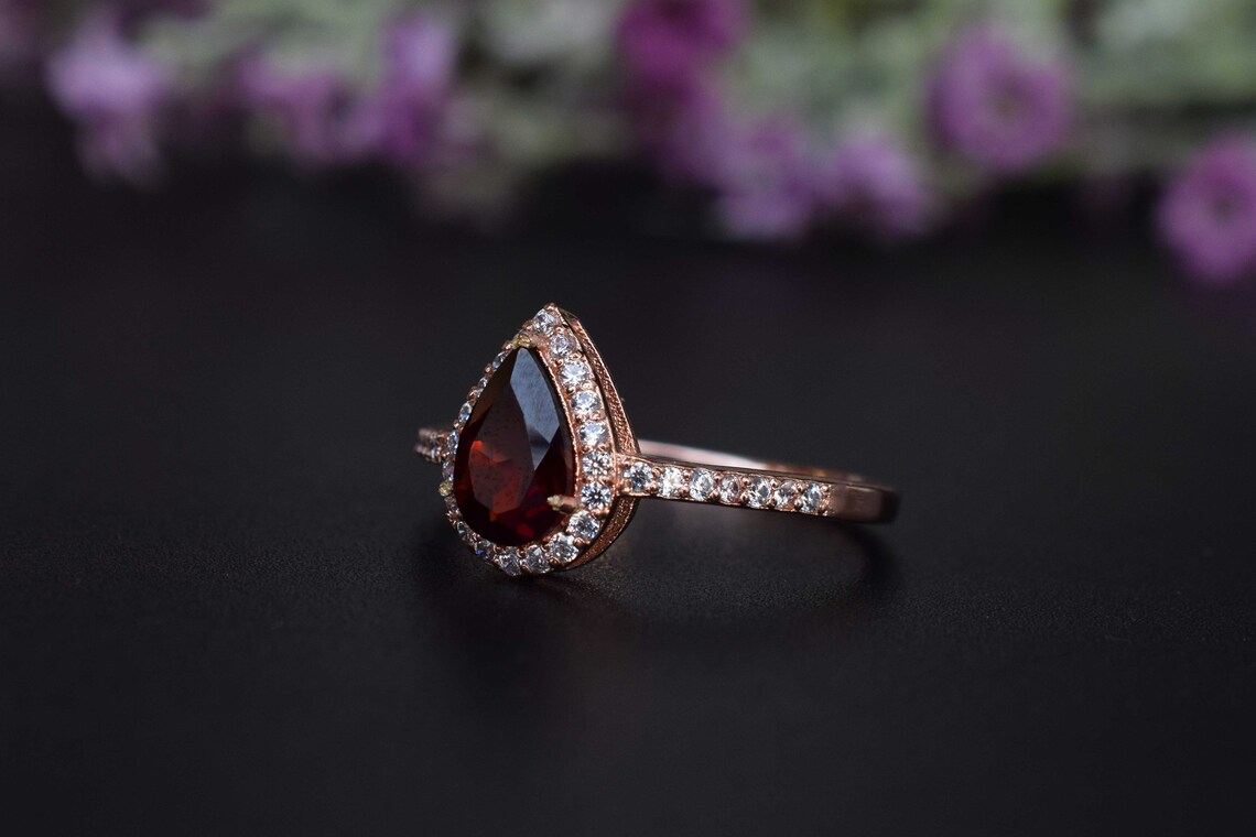 Garnet Pear Engagement Ring Vintage Garnet Wedding Ring Boho | Etsy