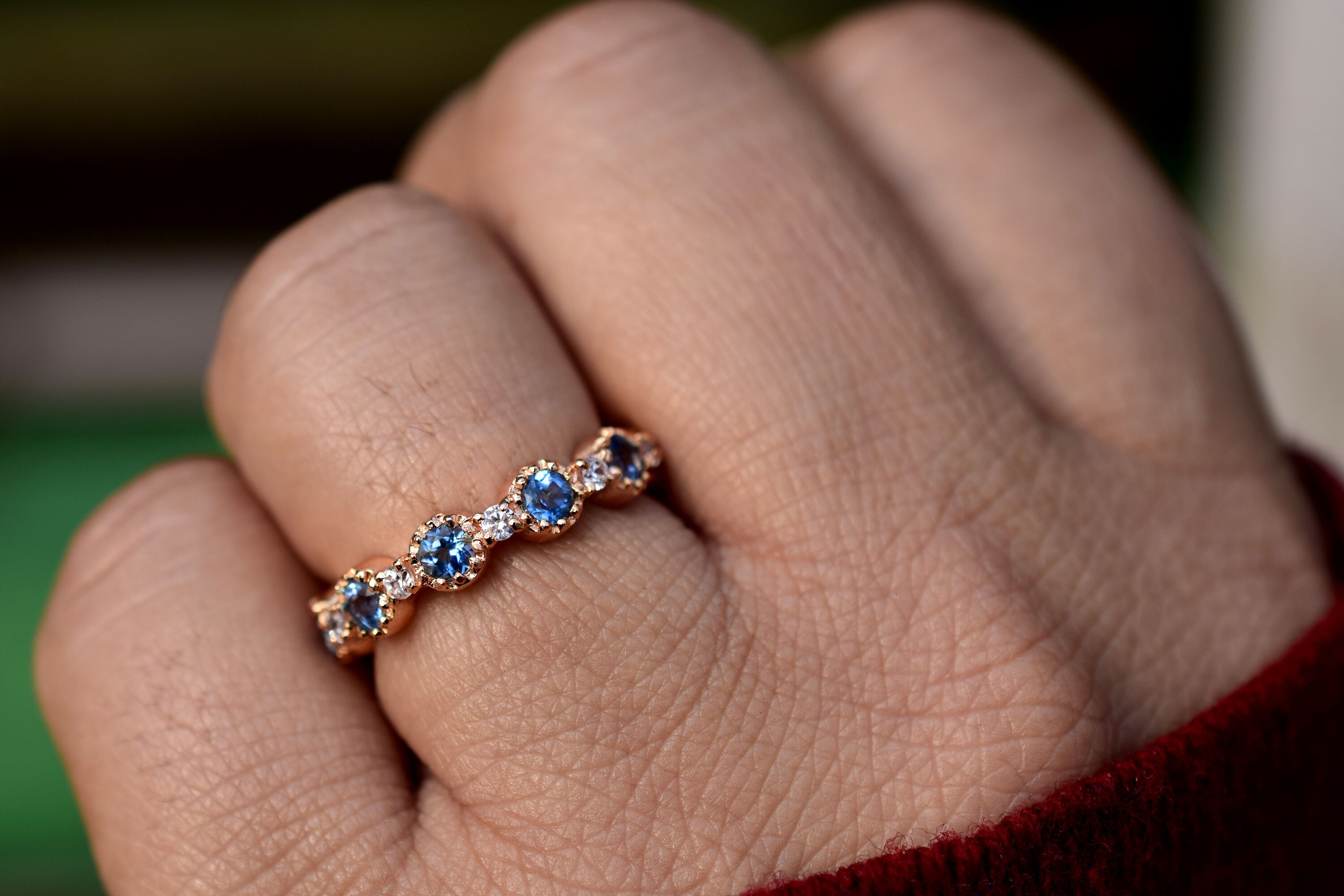 Vintage Blue Topaz Wedding Band Engagement Ring 14k Rose Gold | Etsy