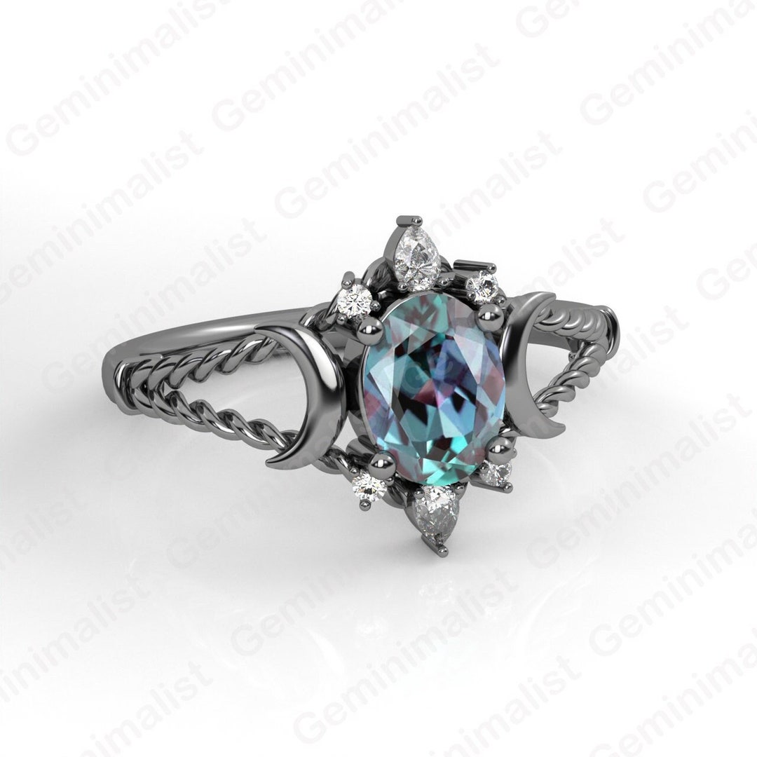 Alexandrite Triple Moon Engagement Ring |gothic Wiccan Celestial ...