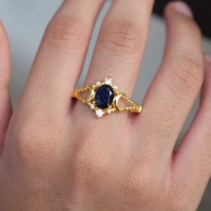 Victorian Gothic Ring, Oval Blue Sandstone Engagement Ring, Blue ...