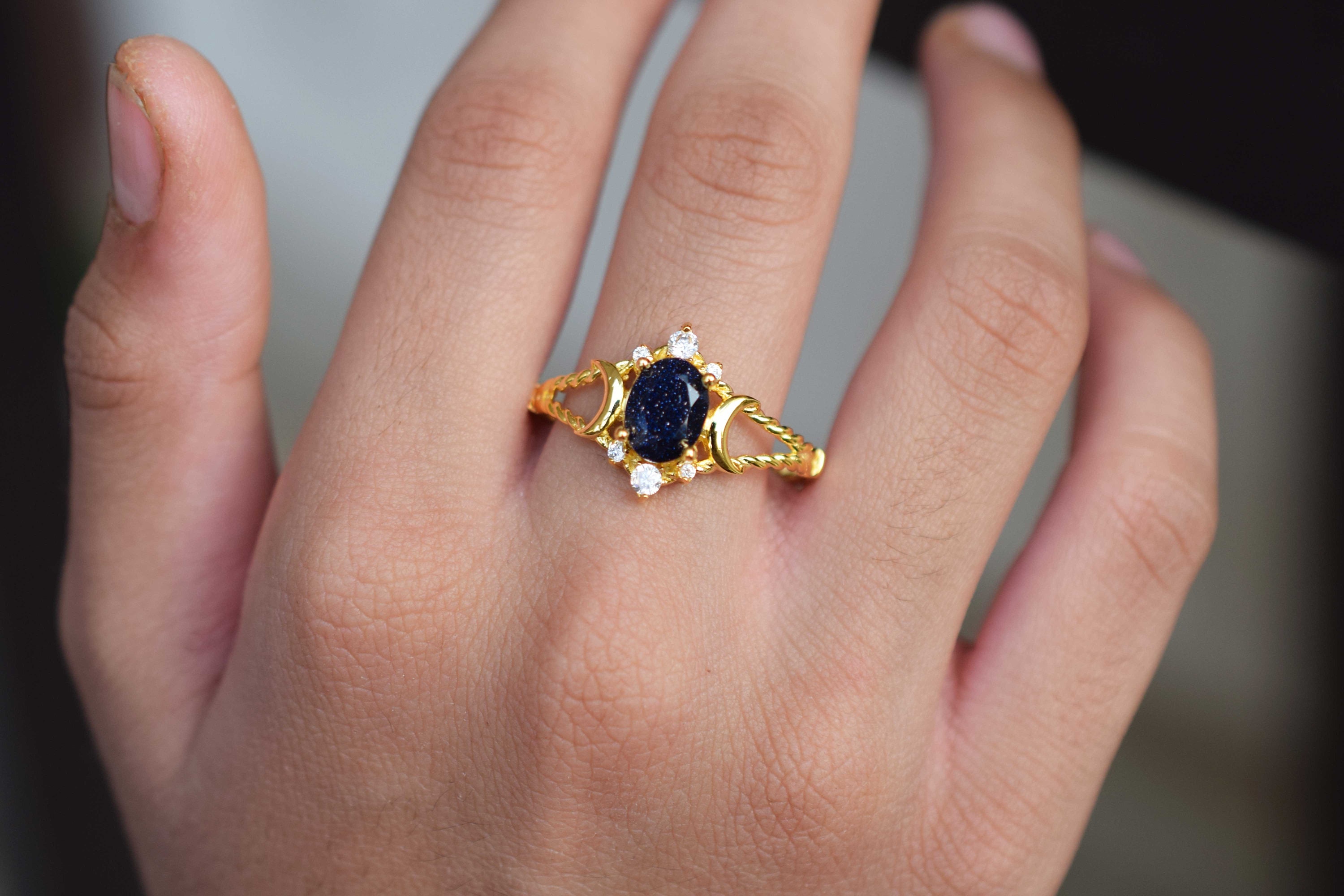 Victorian Gothic Ring, Oval Blue Sandstone Engagement Ring, Blue ...