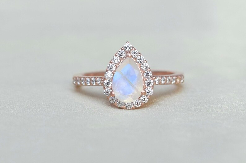 Vintage Moonstone Teardrop Stack Wedding Ring Set June - Etsy