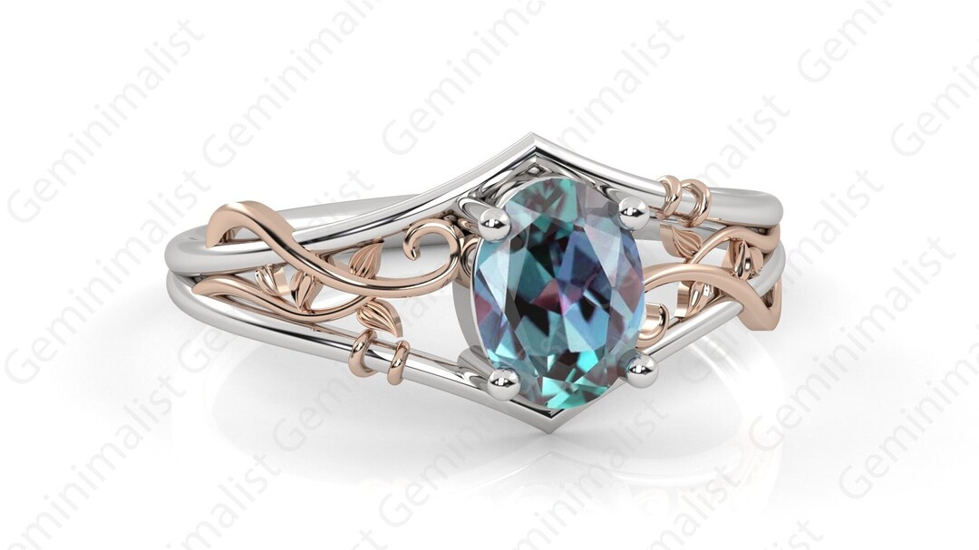 Vintage Unique Oval Cut Alexandrite Engagement Ring Branch and Vine ...