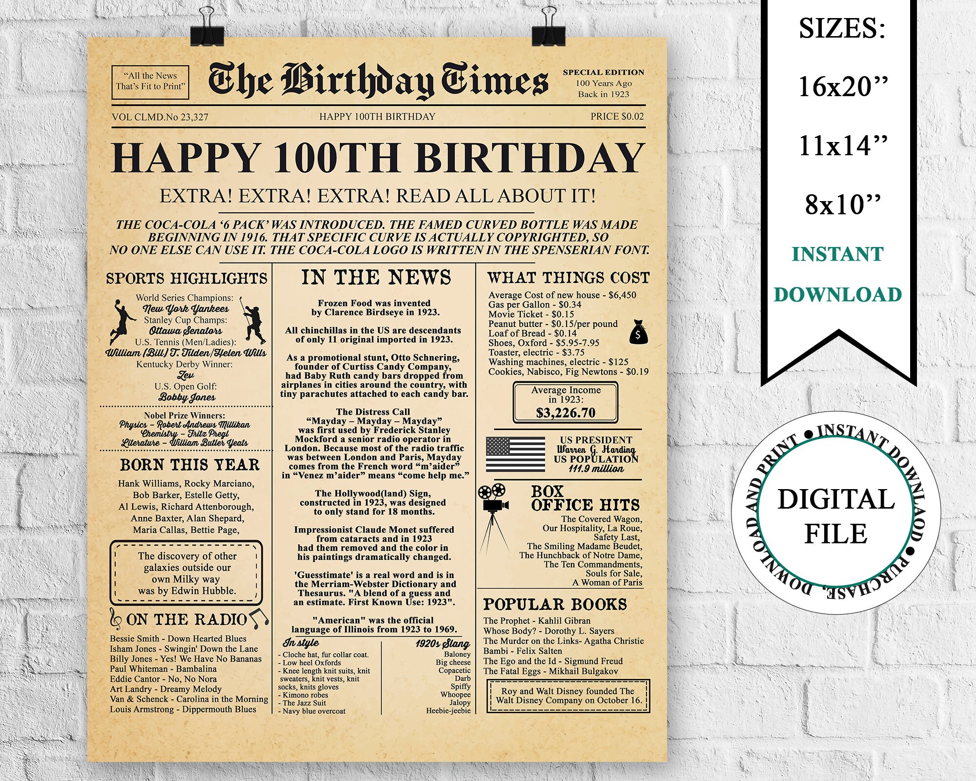 1923 Year in Review 100 Years Ago Back in 1923 Newspaper - Etsy Australia