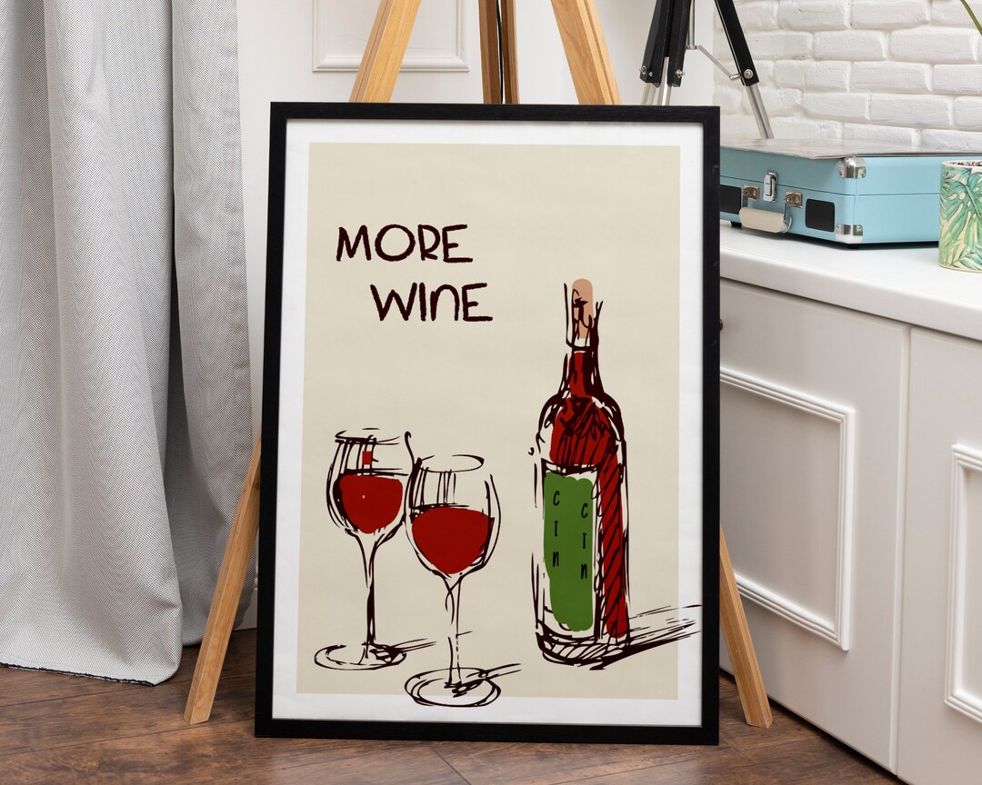 More Wine Print, Wine Wall Art, Retro Wall Print, Aesthetic Decor ...