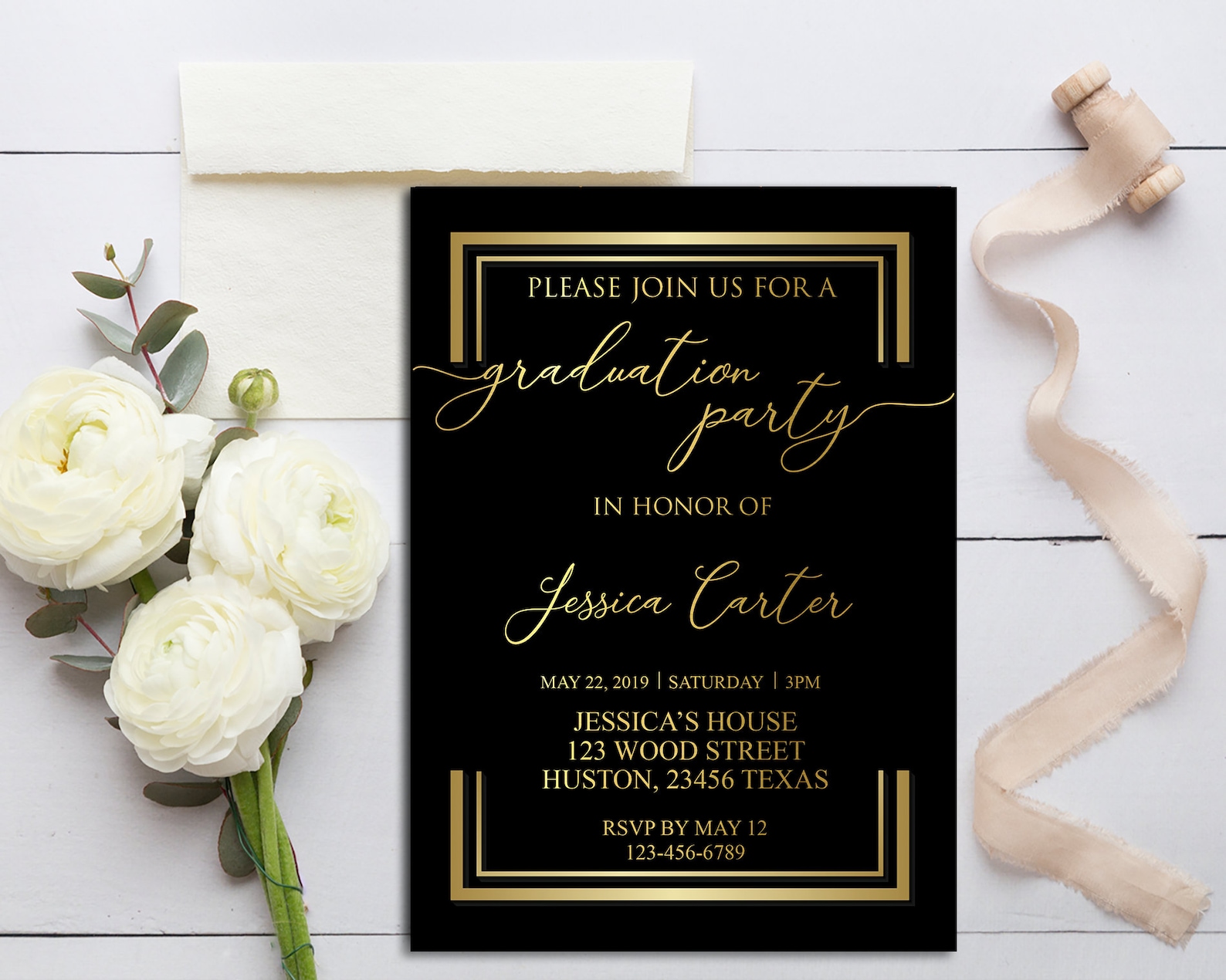 Graduation Party Invitation Grad Invites Black and Gold | Etsy
