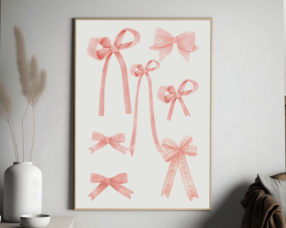 Pink Coquette Bow Print, Preppy Poster Wall Art, Watercolor Bows Print ...
