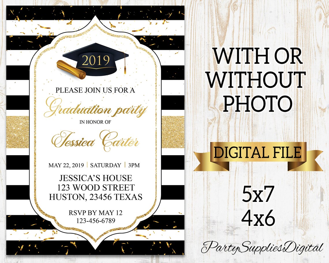 Graduation Party Invitation Grad Invites Black and White | Etsy