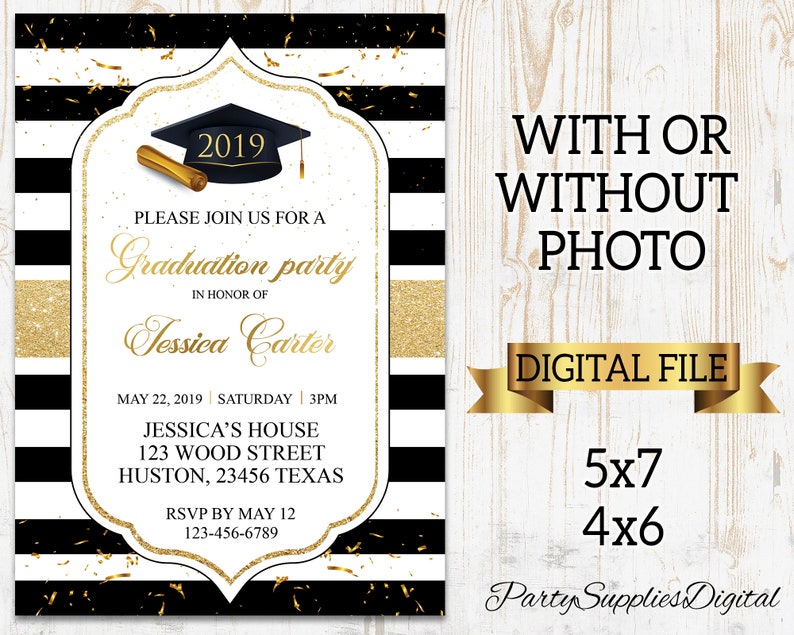 Graduation Party Invitation Grad Invites Black and White | Etsy