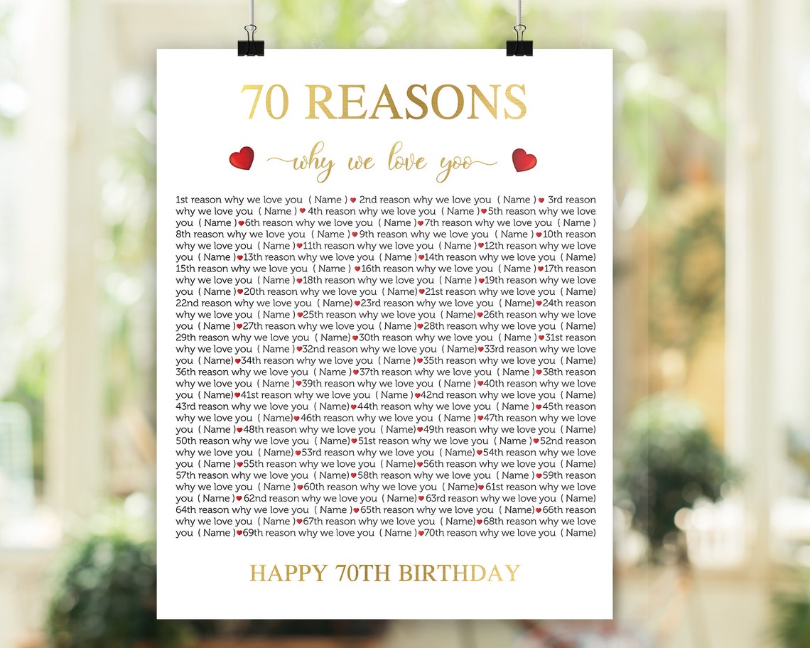 70 Reasons Why We Love You 70 Birthday Poster 70 Years Ago - Etsy