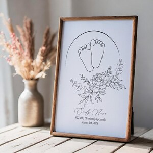 Custom Birth Line Art Poster, Personalized Baby Feet Print, Minimalist ...