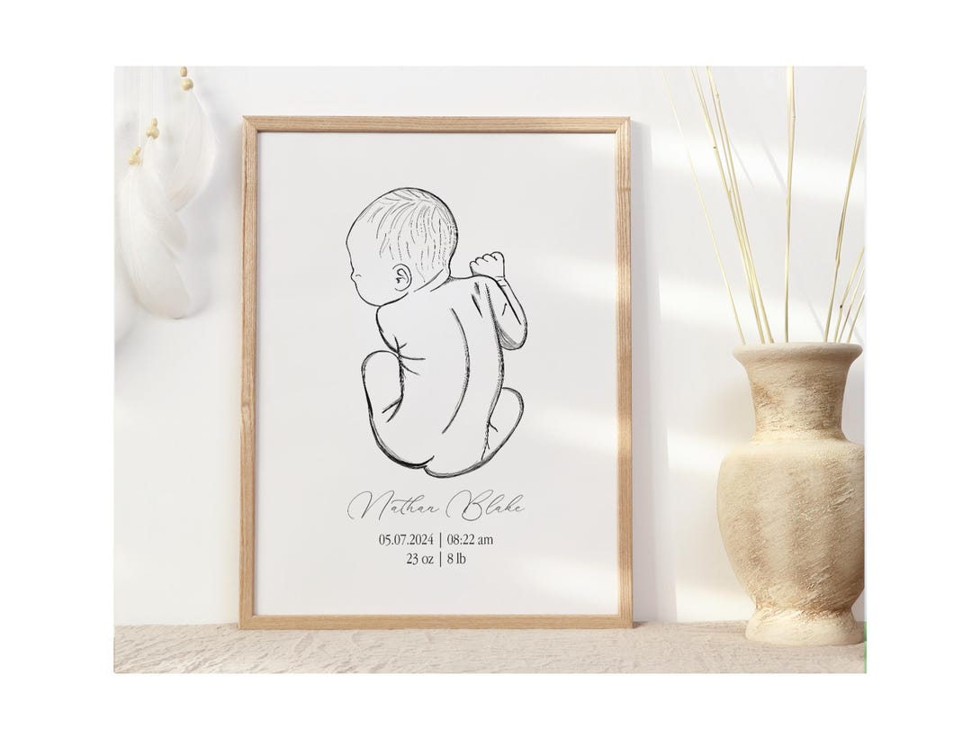 Custom Birth Line Art Poster, Personalized Baby Digital Print ...