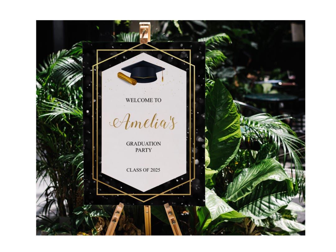 Graduation Welcome Sign, Black and Gold Printable Welcome Sign ...