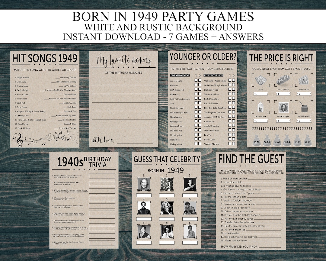 75th Birthday Party Games Printable, Born in 1949, 1940s Game, 75th ...