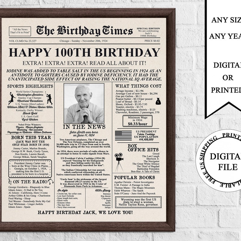 100th Birthday Newspaper - Etsy