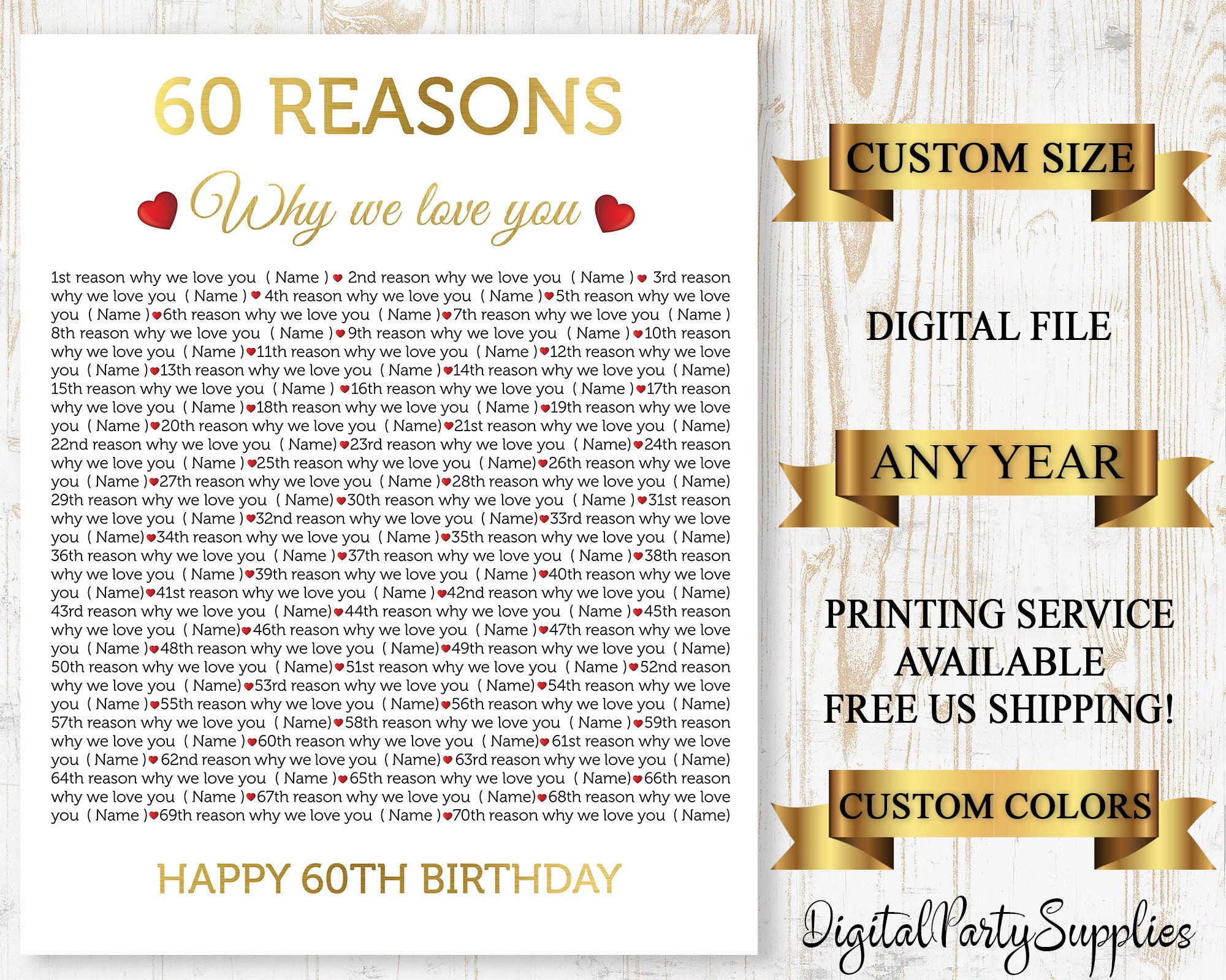 60 Reasons Why We Love You Birthday Gift Personalized 60 | Etsy