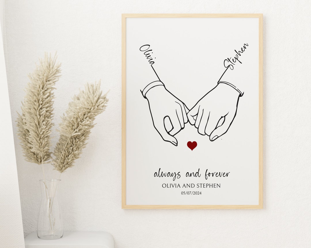 Personalized Custom Names Art, Minimalist Couple Art Print, Holding ...