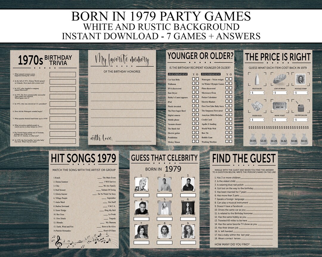 45th Birthday Party Games Printable, Born in 1979, 1970s Game, 45th ...