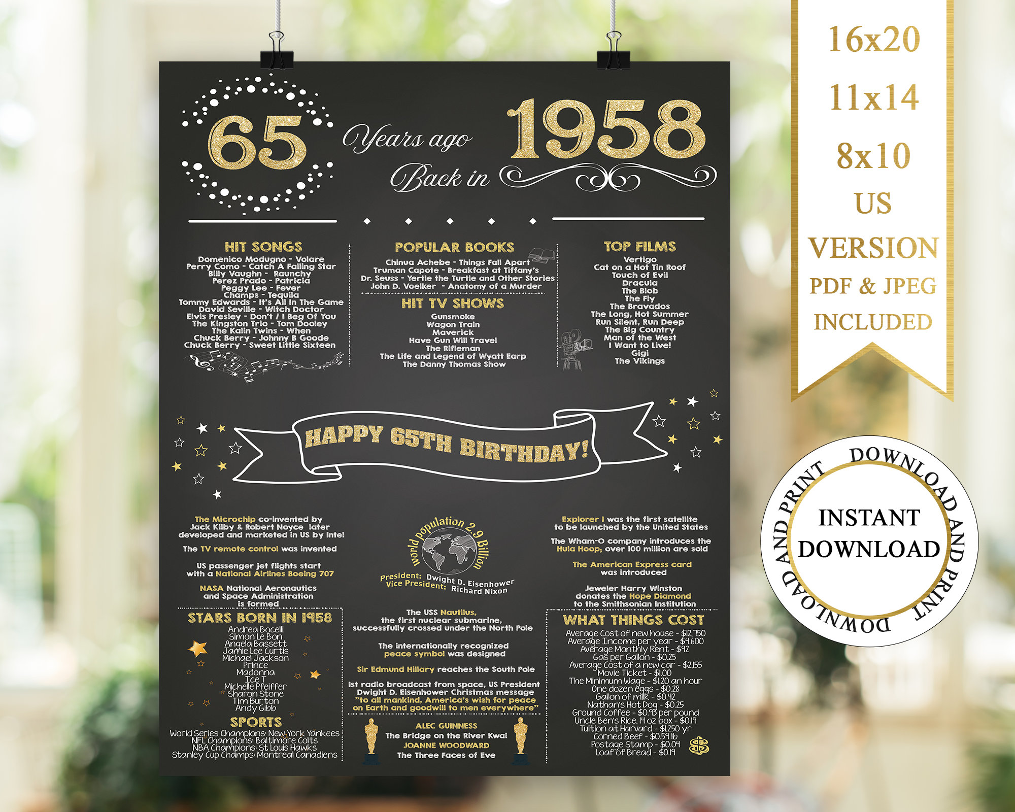 65th Birthday Poster Instant Download 65th Birthday - Etsy